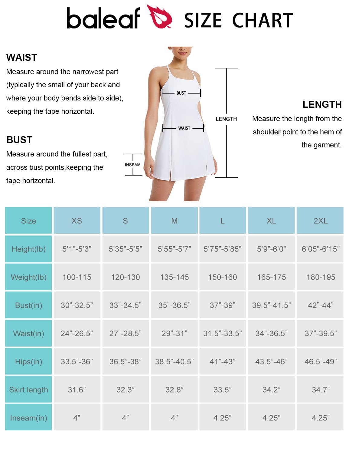 BALEAF Women's Tennis Dress with Shorts Built-in Bra Athletic Workout Dress Pockets Adjustable Strapss White XS