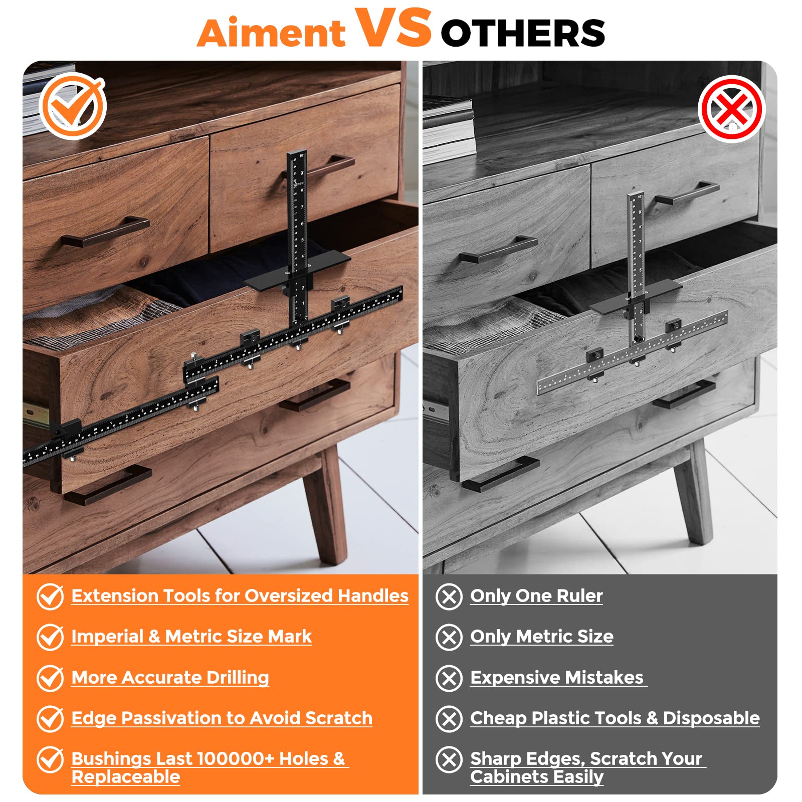 Cabinet Hardware Jig Tool, Aiment All Aluminum Pull Jig with Extensions for Oversized Handles, Adjustable Punch Locator Drill Template Guide for Door & Drawer Front Knobs, Pulls and Shelf Pin Holes