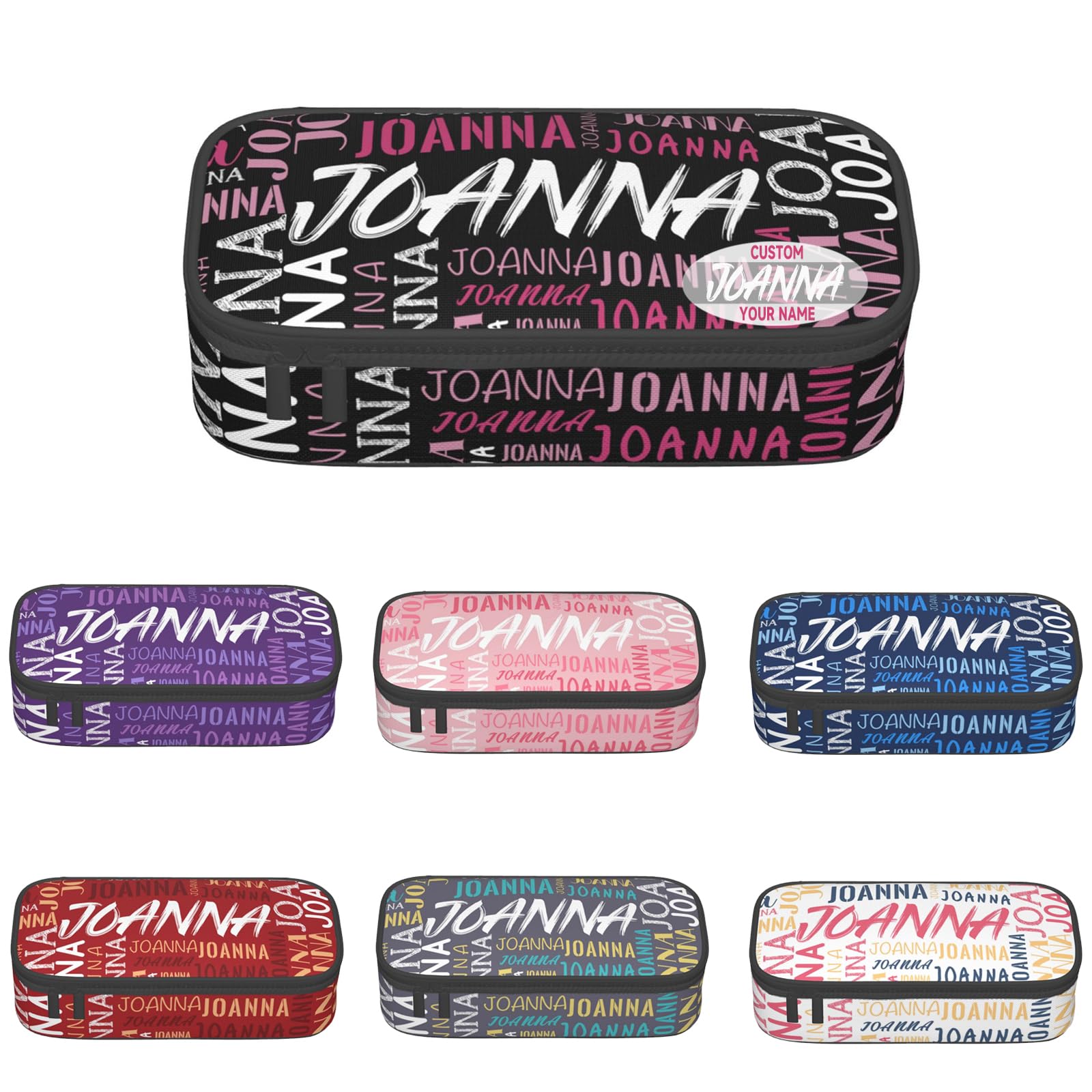 Custom Pencil Case with Name, Personalized Stationery Organizer Pencil Pouch Add Your Own Name, Customized Zipper Pencil Box Gifts for Teen Boys Girls Students School (Black Pink)