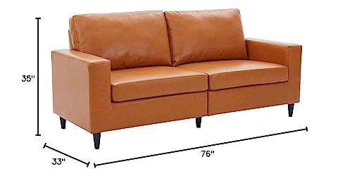Cotoala PU Leather Sofa, Modern Upholstered 3 Seat Sectional Couch Furniture for Living Room, Home, Solid Frame and Wood Legs-Brown