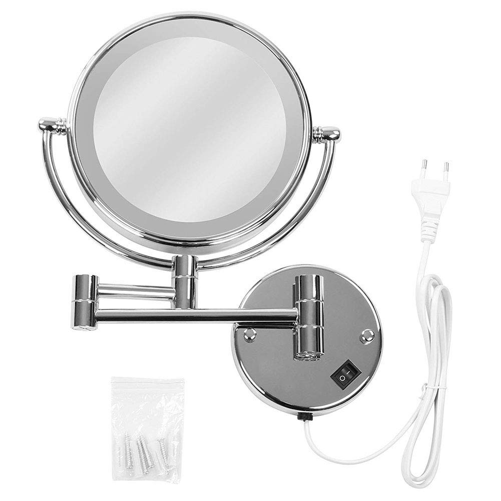 CZQ LED Lighted Wall Mount Makeup Mirror Double Sided with 10X Magnification, 360° Swivel Vanity Mirror Bathroom Cosmetic Mirror Extension Chrome Finish, Plug Powered