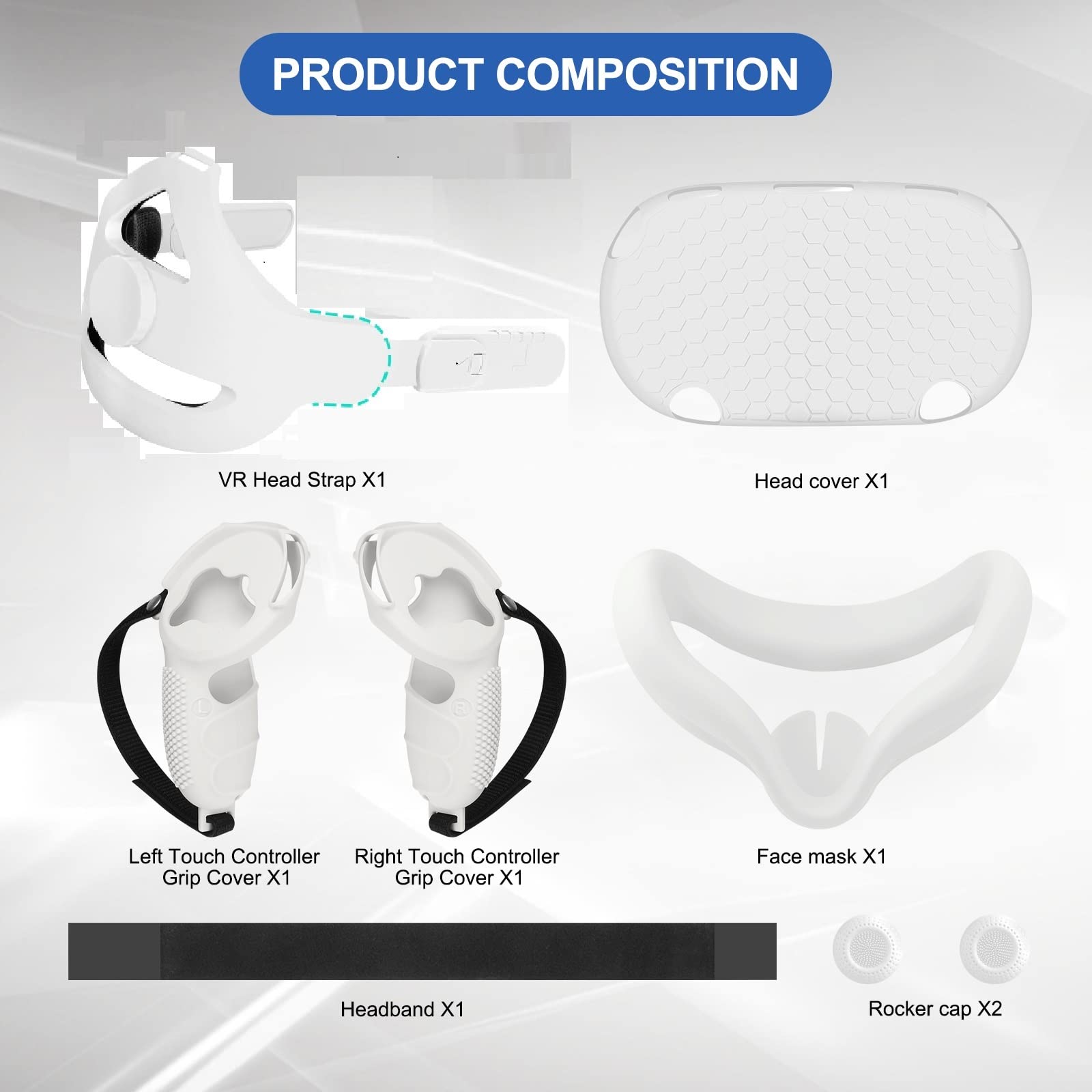 MASiKEN 6-in-1 Accessories for Oculus Quest 2 Head Strap Replacement Kits, VR Shell,Controllers Cover,Face Cover, Release Face Squeeze Comfort Wearing, Meta Quest 2 Easter Gifts (Bunny Set)