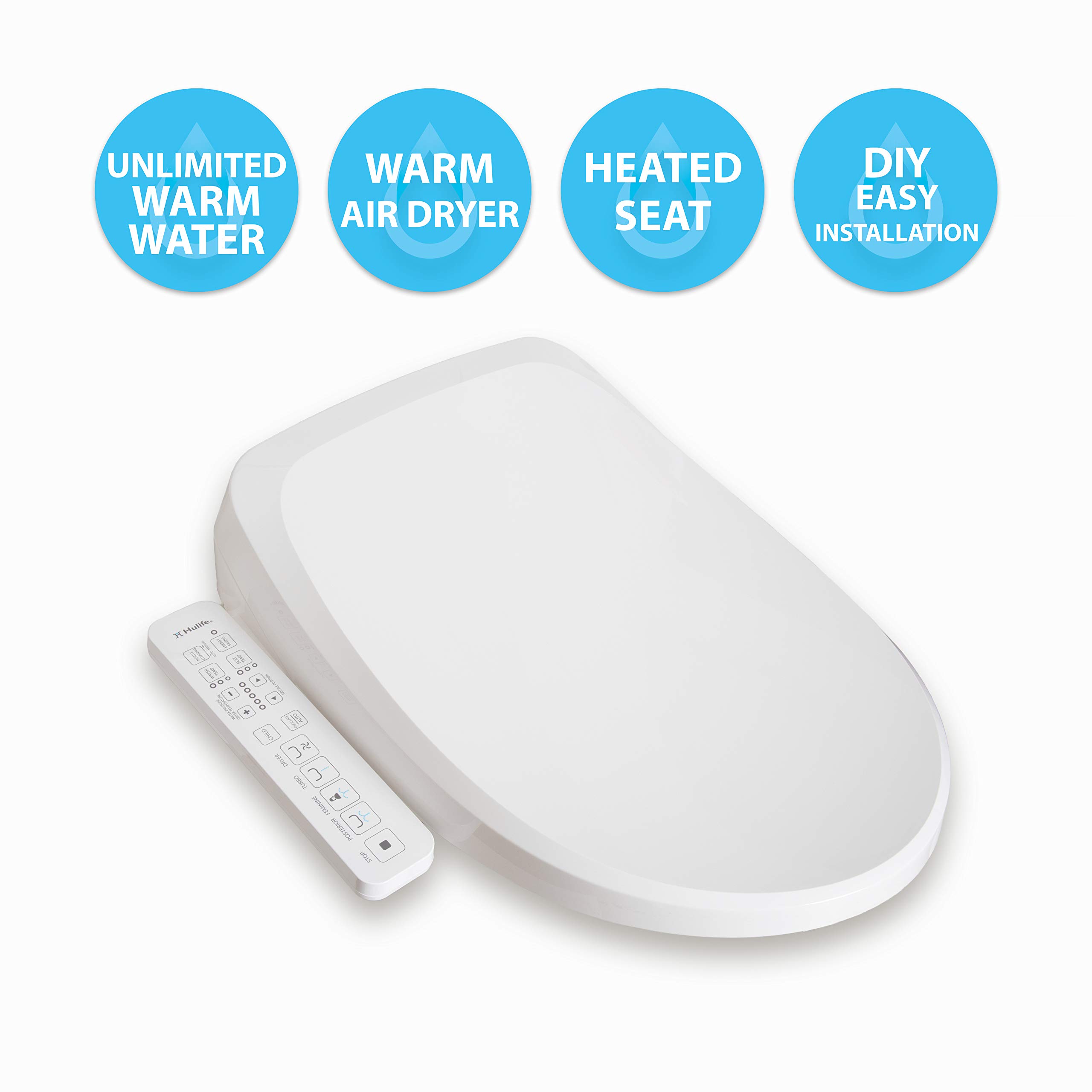 Hulife Electric Bidet Seat for Elongated Toilet with Unlimited Heated Water, Heated Seat, Warm Air Dryer, Touch Control Panel