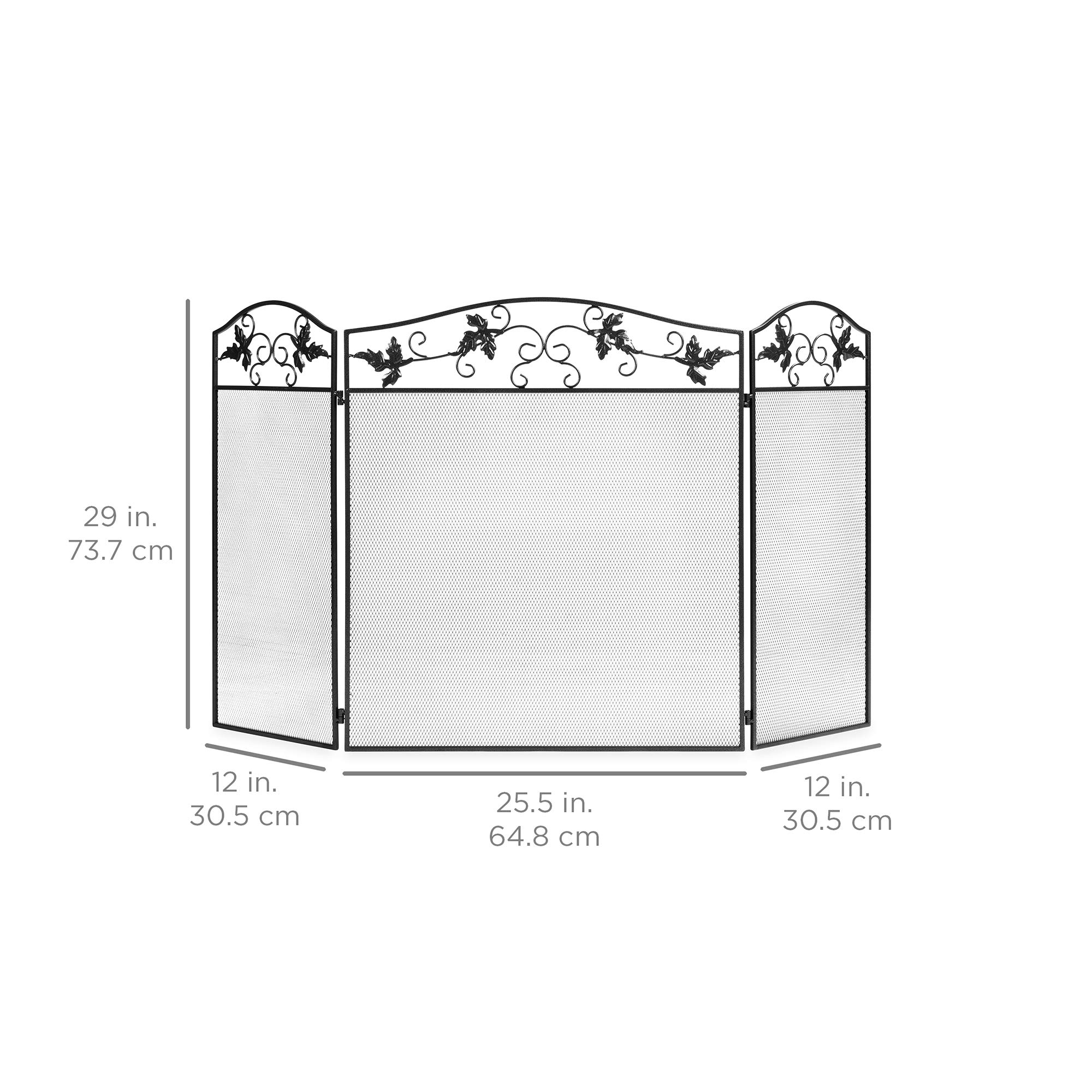 Best Choice Products 50x29in 3-Panel Handcrafted Wrought Iron Mesh Fireplace Screen, Fire Spark Guard w/Folding Panels, Decorative Leaf Scroll Design