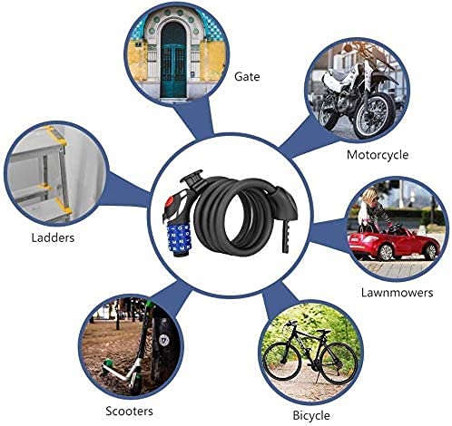 Bicycle Lock, with LED Night Light Lighting, Combination Lock, Mountain Bike Steel Cable Lock, 120cm / 12mm