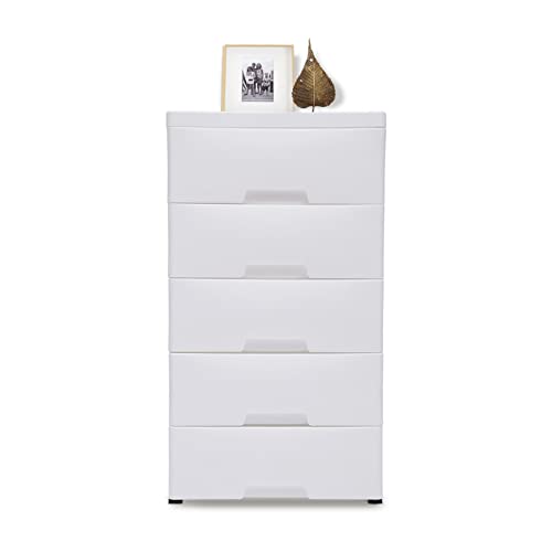 DNYSYSJ 5 Drawer Plastic Dresser Storage Cabinet, Stackable Storage Stand Tower, Closet Organizer Units for Home Office Bedroom and Hallway Entryway 17.72 * 11.81 * 33.07" (White)