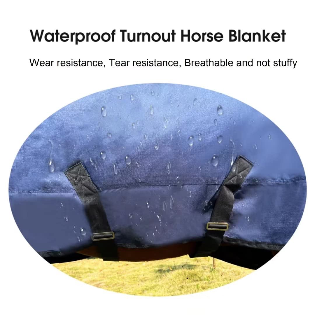 Waterproof Horse Turnout Blanket,Medium Weight Winter HorseTurnout Blanket (220g Fill) with Detachable Neck Cover,Blanket for Horse - Blue - 72 in