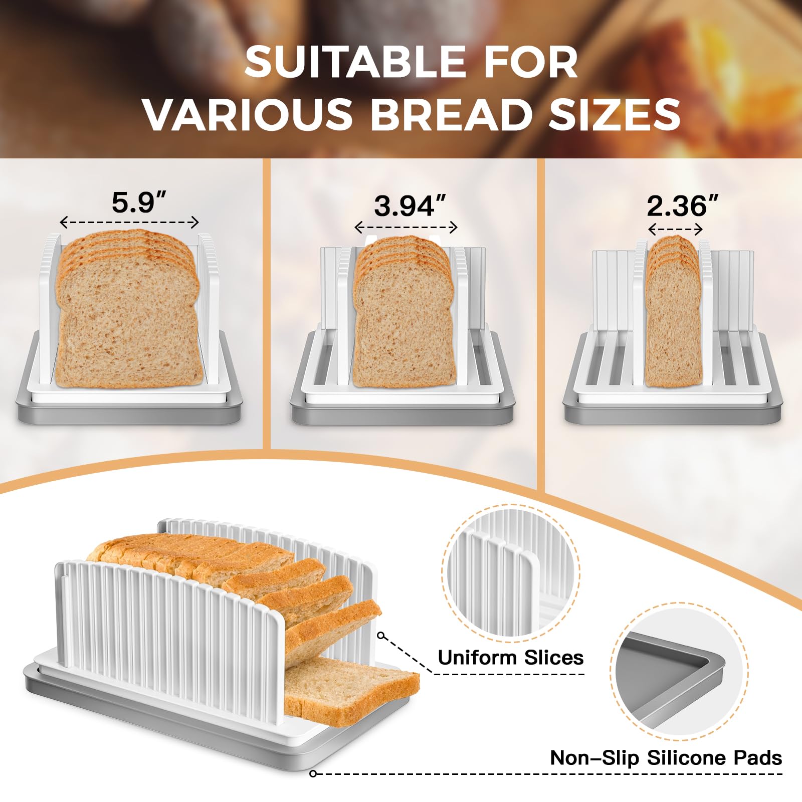 Bread Slicer Cutter for Homemade Bread: Bread Cutter Machine with Crumb Tray for Sourdough Rounds - Adjustable Width Bread Slicing Guide for Homemade Bagels Cake - Foldable and Compact Bread Cutting
