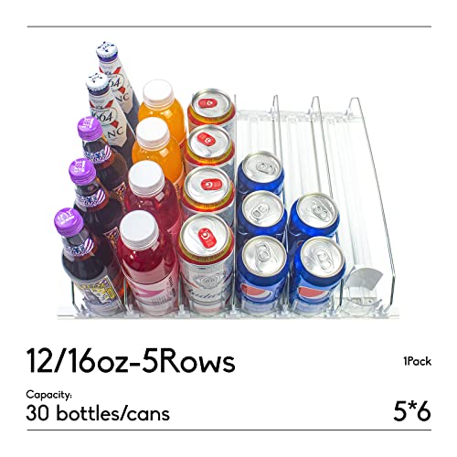 CNDSE Drink Organizer for Fridge,Spring Loaded Soda Can Organizer,Width-adjustable Push Rod Slide Rail Drink Dispenser for Fridge,White(14.96in-6)