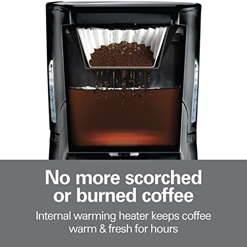 Hamilton Beach One Press Programmable Dispensing Drip Coffee Maker with 12 Cup Internal Brew Pot, Removable Water Reservoir, Black & Stainless Steel (48465)
