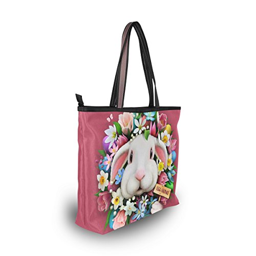 My Daily Women Tote Shoulder Bag Bunny Rabbit Flower Easter Handbag Large
