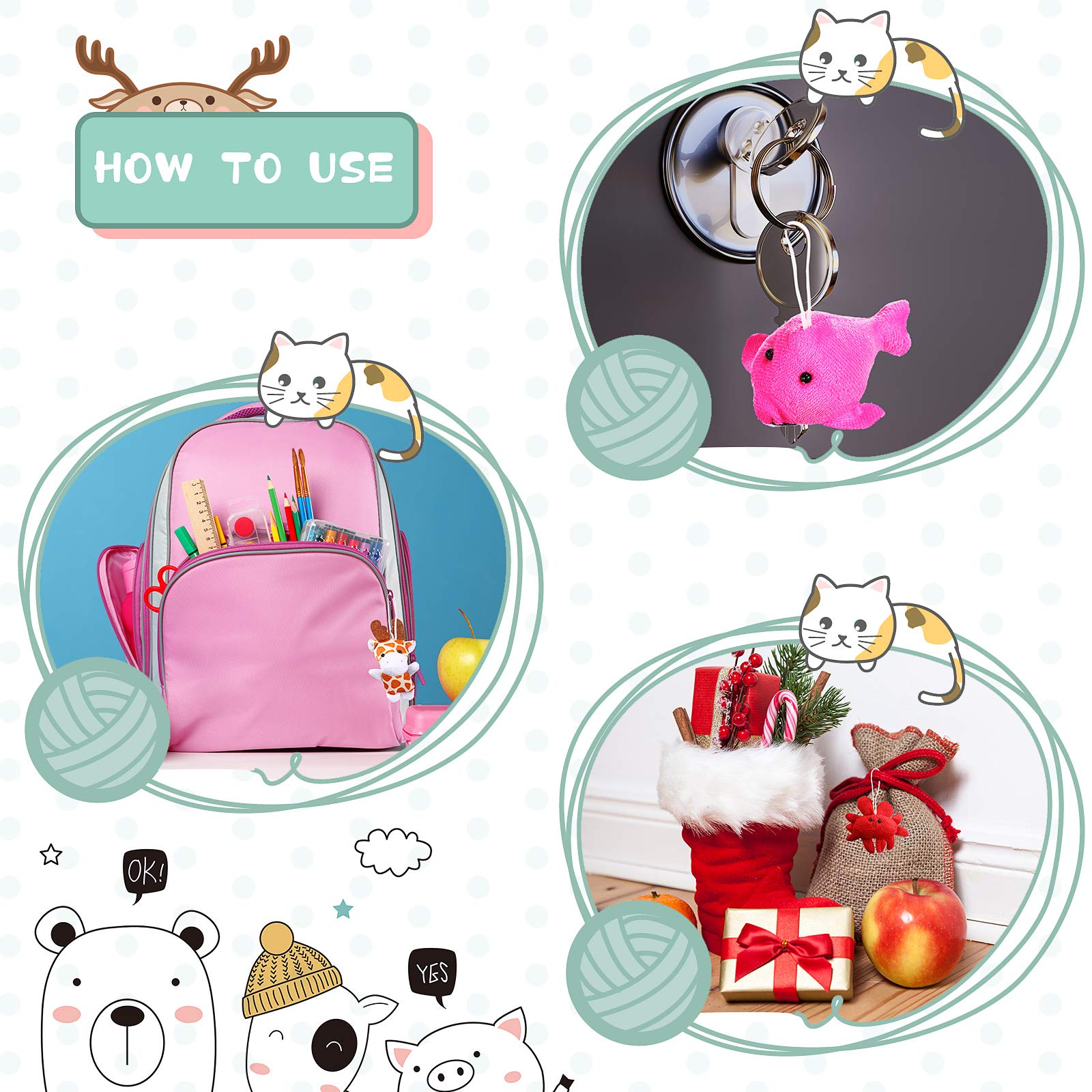 Sumind 42 Pcs Mini Plush Animals Toys Set, Cute Small Stuffed Animal Plush Keychain Decorations for Easter Themed Party Favors, Carnival Prizes, Rewards, Goodie Bags Filler(Cute Style)