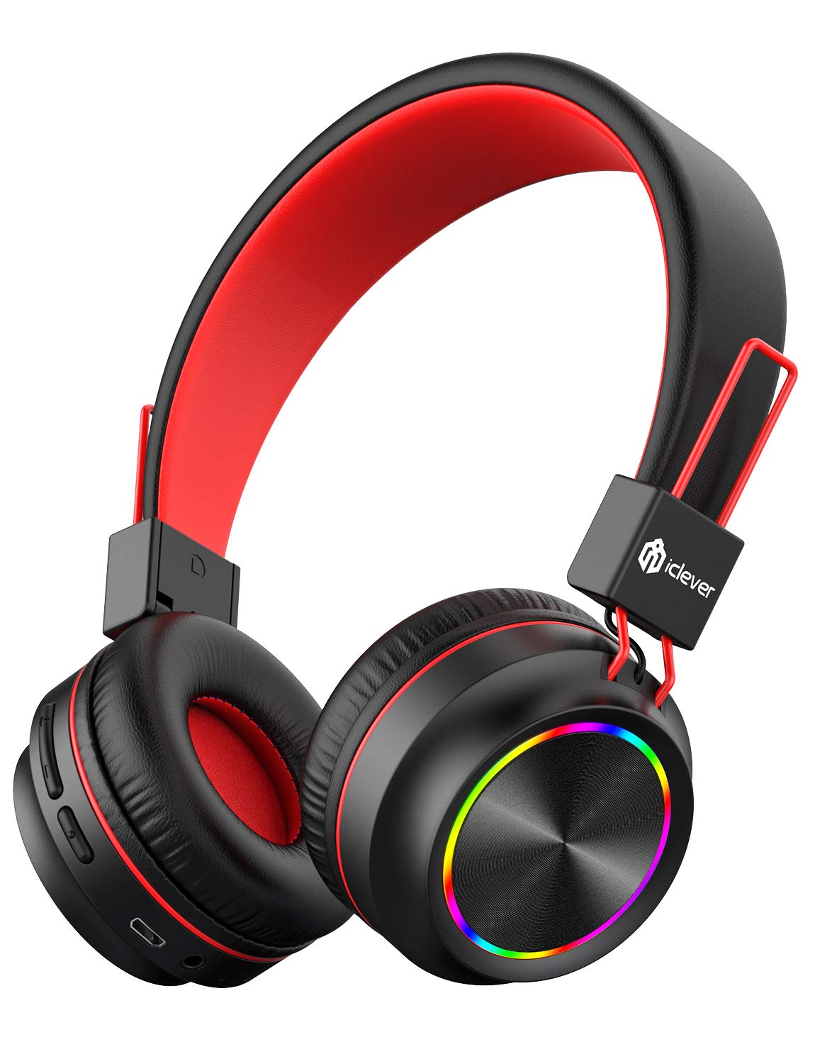 iClever BTH03 Kids Bluetooth Headphones, Colorful LED Lights, 35H Playtime, Bluetooth 5.4,Type C Fast Charging, Safe Volume, Stereo Sound Mic,On Ear Kids Wireless Headphones for iPad Airplane (Shade)