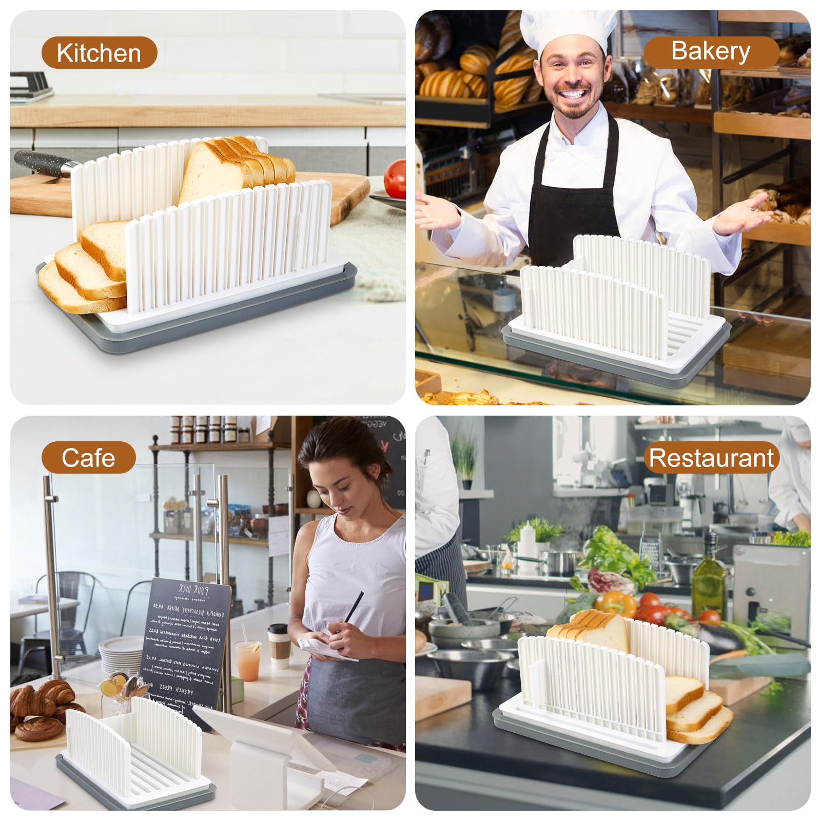 Bread Slicer for Homemade Bread, Raipeu Bread Slicing Cutting Guide Adjustable Width Length, Compact Bread Slicer Guide with Crumb Tray for Sourdough Round, Cakes, Bagels