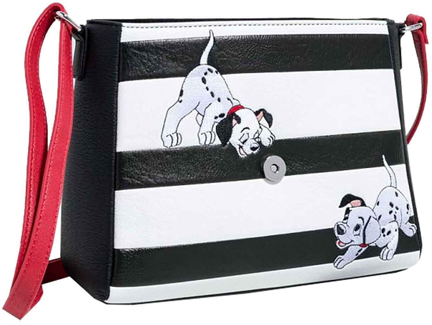 Loungefly x Disney 101 Dalmatians Striped Faux Leather Crossbody Bag (One Size, Black, White, Red)