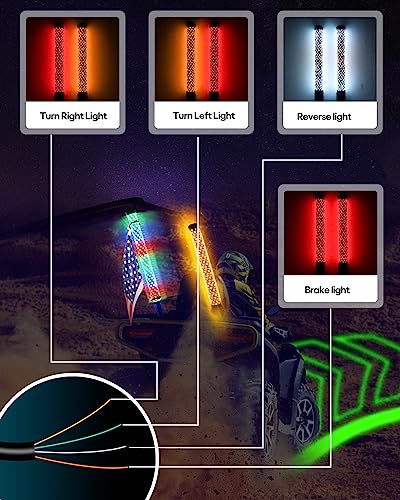 CO LIGHT Fat Spiral LED Whip Lights Thick Antenna 2FT Remote Control RGB Chasing/Dancing Light for UTV ATV 2PCS, APP-Supported 300 Colors & 200 Modes with Turn Signal, Brake Light, Reversing Light