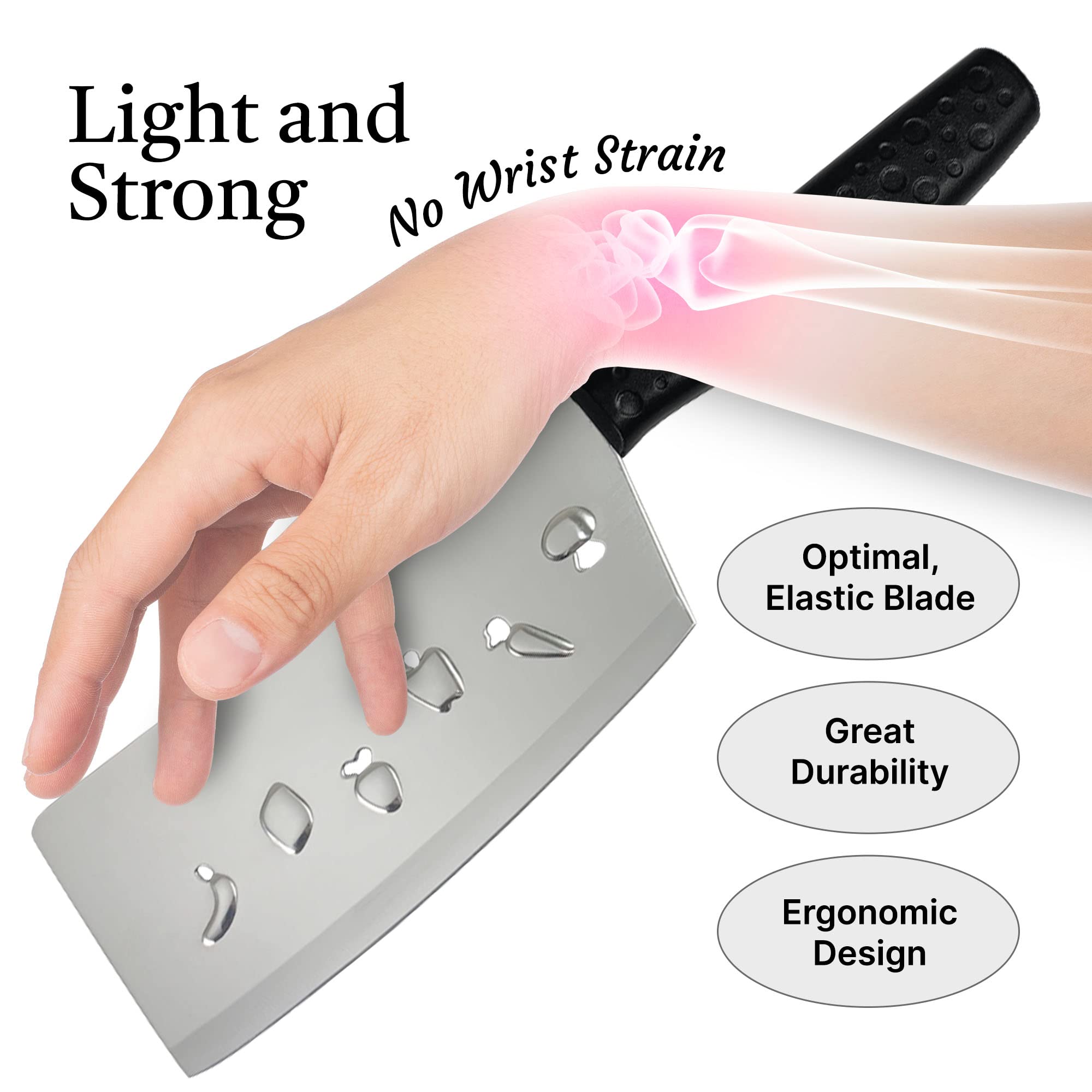 BUKCAL Magically Super light Cleaver Knife, 6 Inch Cleaver Knife, Easy Cutting Knife with Hollow Edge, Stainless Steel Knife, Cooking Knives