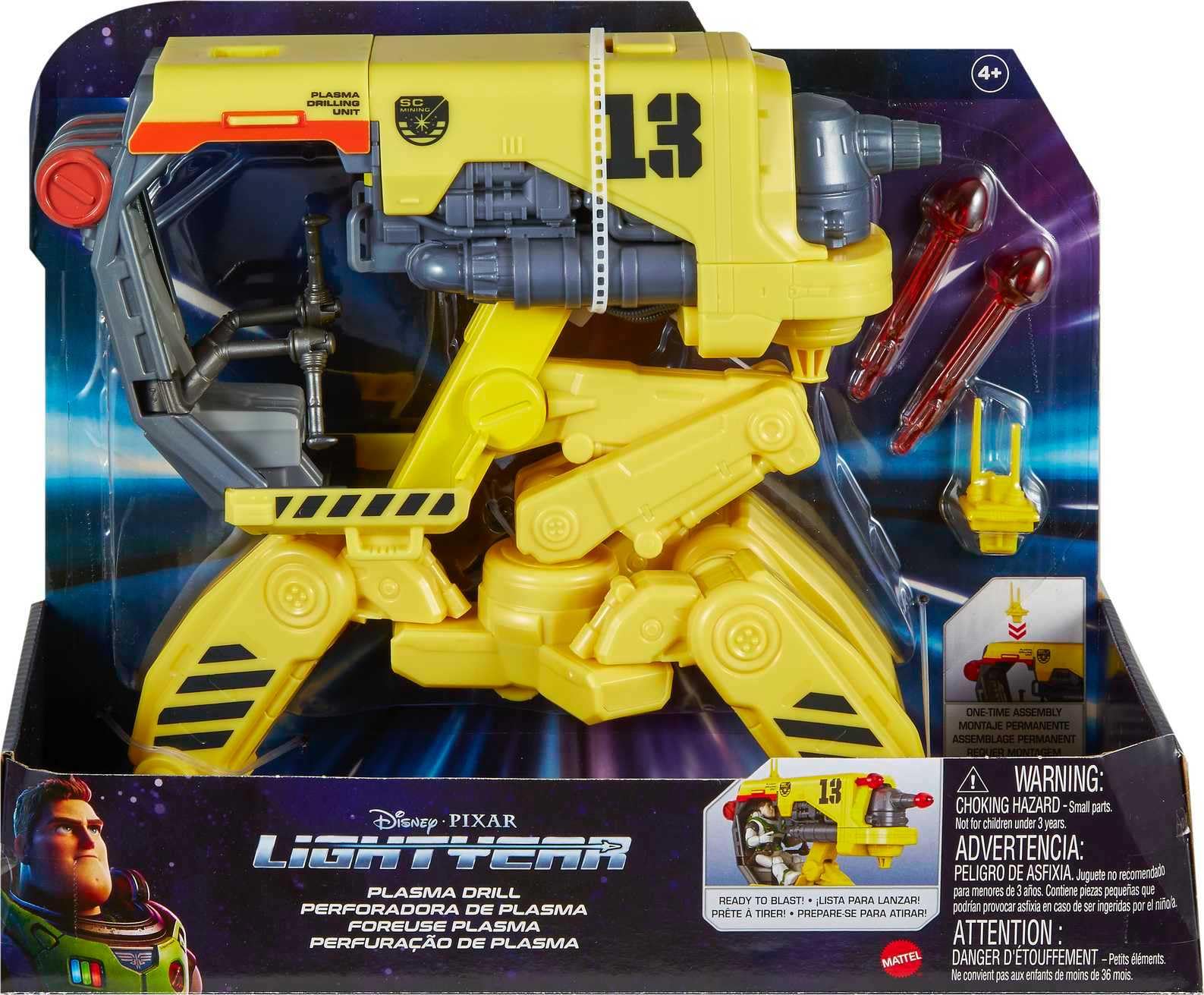 Mattel Disney and Pixar Lightyear Plasma Drill Vehicle, Expandable with Swappable Blaster & 3 Projectiles, Collectible Toy Inspired by the Movie