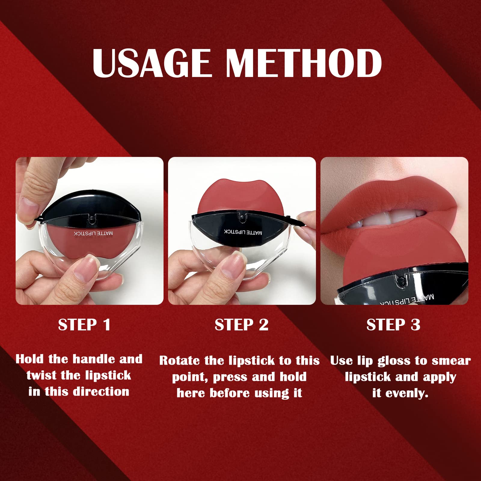 DAGEDA 3 Colors Matte Lipstick Set, Matte Velvet Lipstick Lip Shape Lazy Lipstick, Long Lasting High Pigmented Non-stick Cup Lip Gloss, Waterproof Easy to Color Lipstick Lazy Lip Makeup(Color C