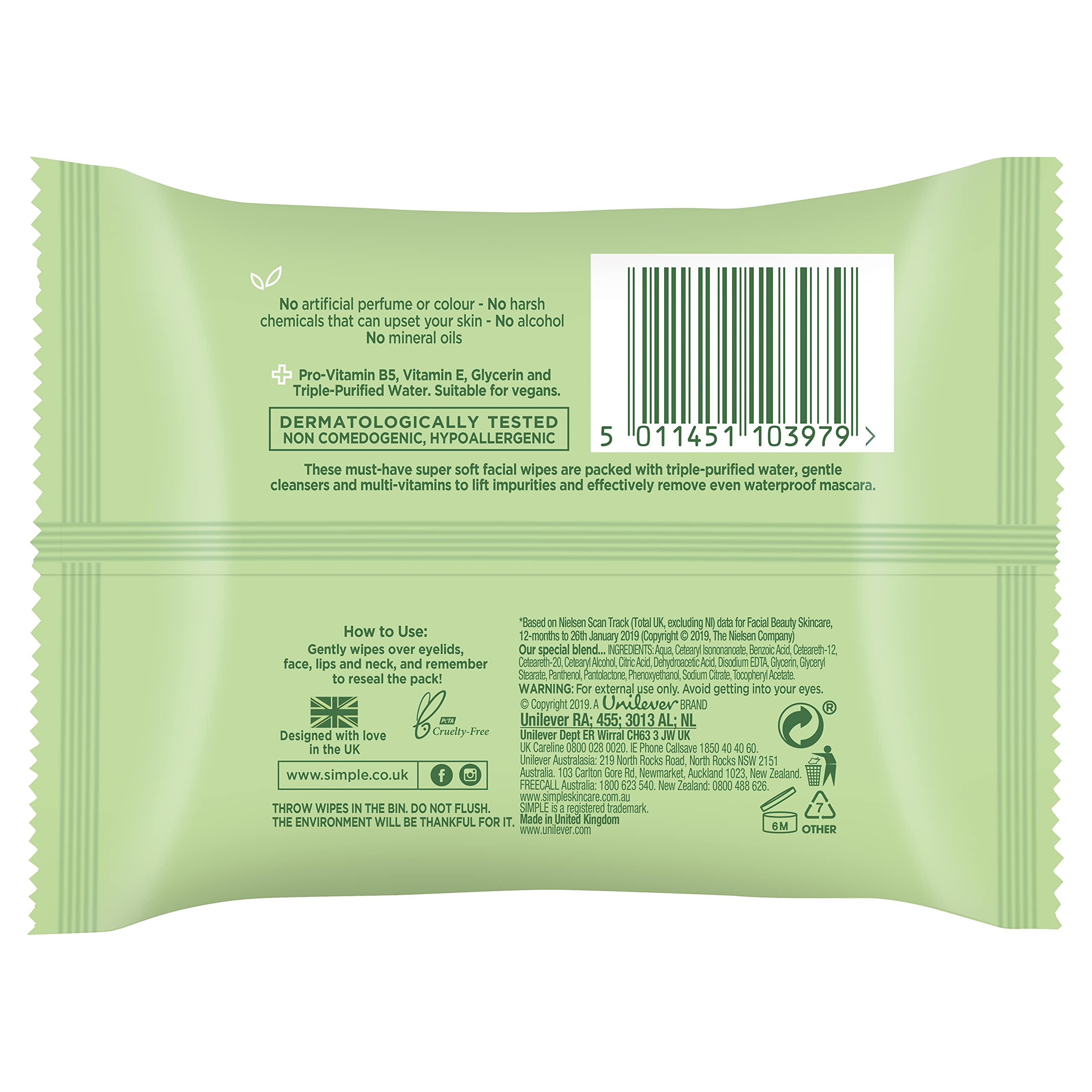 Simple Kind To Skin Cleansing Facial Wipes - 25 Wipes