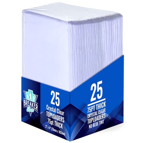 Breaker Bros 75pt Thick 3" X 4" No Blue Tint Crystal Clear 75pt Thick 25ct Toploaders for Cards | 25 Count 75pt Thick Top Loaders for Cards Sleeves Trading Card Protectors
