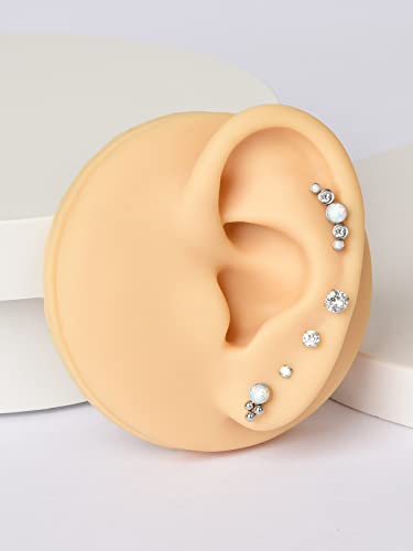 CANDYFANCY 16G Cartilage Earring Set for Women,Stainless Steel Flatback Forward Helix Stud Earrings Tragus Daith Rook Conch Cartilage Piercing Jewelry 10PCS Studs