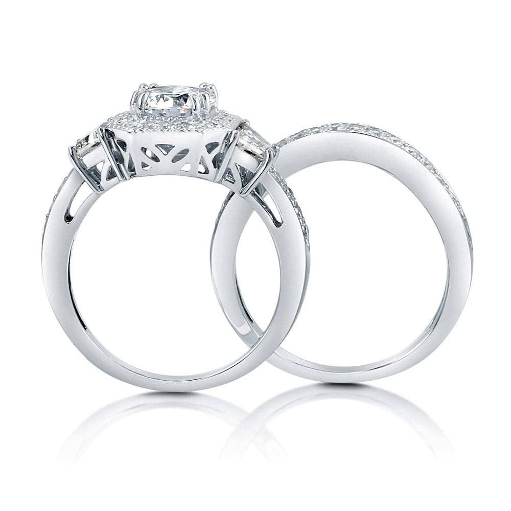 BERRICLE Sterling Silver Halo Wedding Engagement Rings Round Cubic Zirconia CZ Art Deco Ring Set for Women, Rhodium Plated Size 9