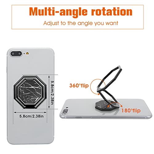 cobee Cell Phone Ring Holder Finger Kickstand, 360° Rotation Metal Cellphone Back Grip Foldable Cell Phone Stand Adjustable Phone Holder Compatible with Most Smartphones(Black Marbling)