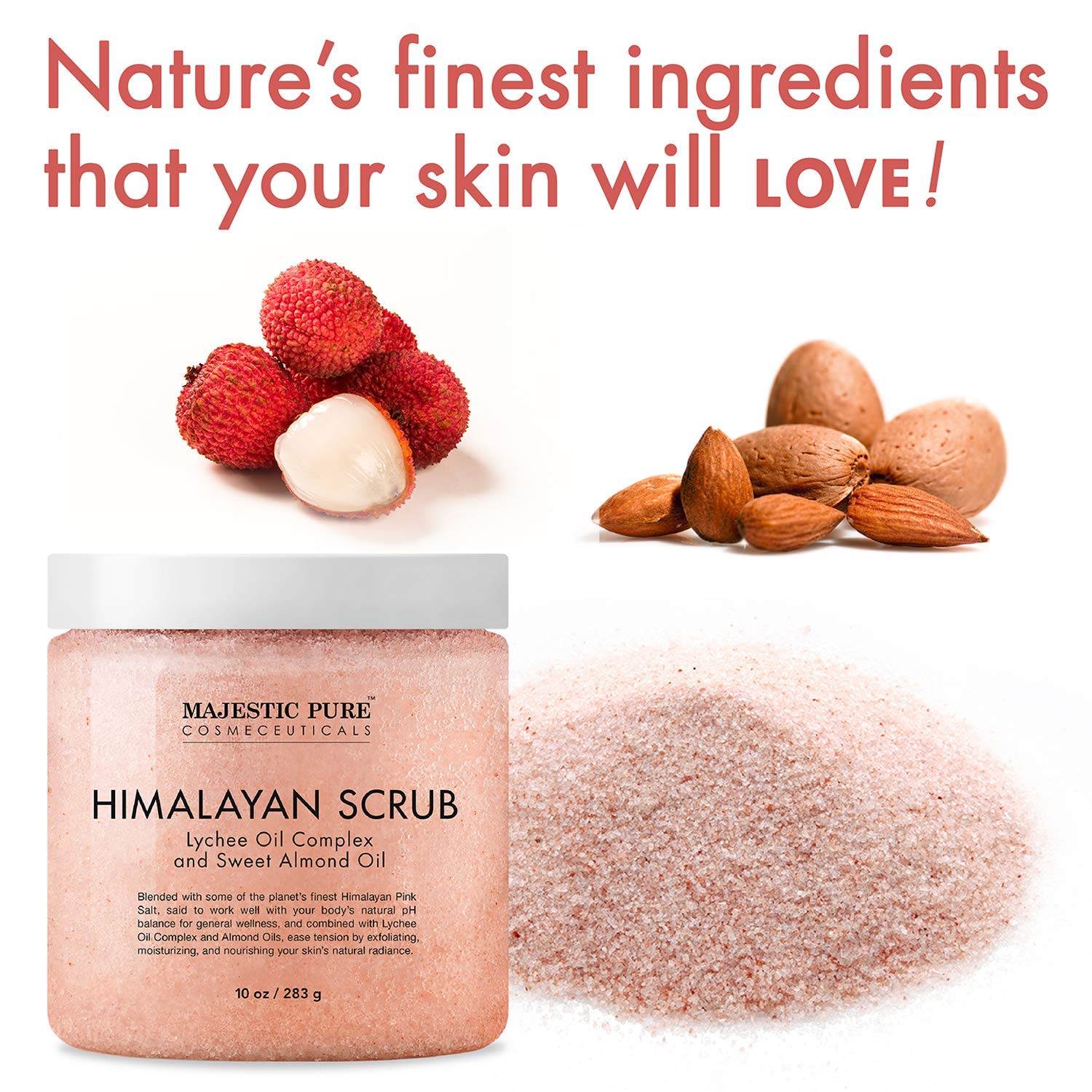 Majestic Pure Body Scrubs - Coffee Scrub, Himalayan Scrub, Blueberry Scrub, and Sweet Orange Scrub Bundle, 10 oz each