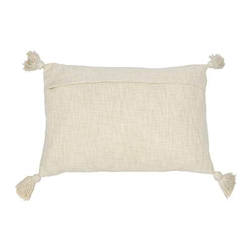 Creative Co-Op Woven Cotton Slub Lumbar Applique, Fringe and Tassels Pillow, 24" L x 16" W x 2" H, Multicolor
