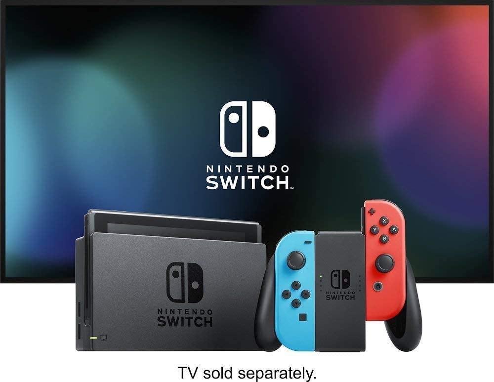 Newest Nintendo Switch with Neon Blue and Neon Red Joy-Con - 6.2" Touchscreen Display, 32GB Internal Storage - Family Christmas Holiday Gaming Bundle w/CUE Accessories