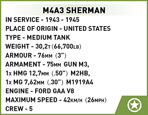 COBI Historical Collection World War II M4A3 Sherman Tank