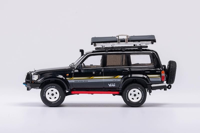 FloZ for KengFai for Toyota for Land Cruiser for LC80 Off-Road Vehicle Pearl Black Off Road Edition 1:64 Truck Pre-Built Model