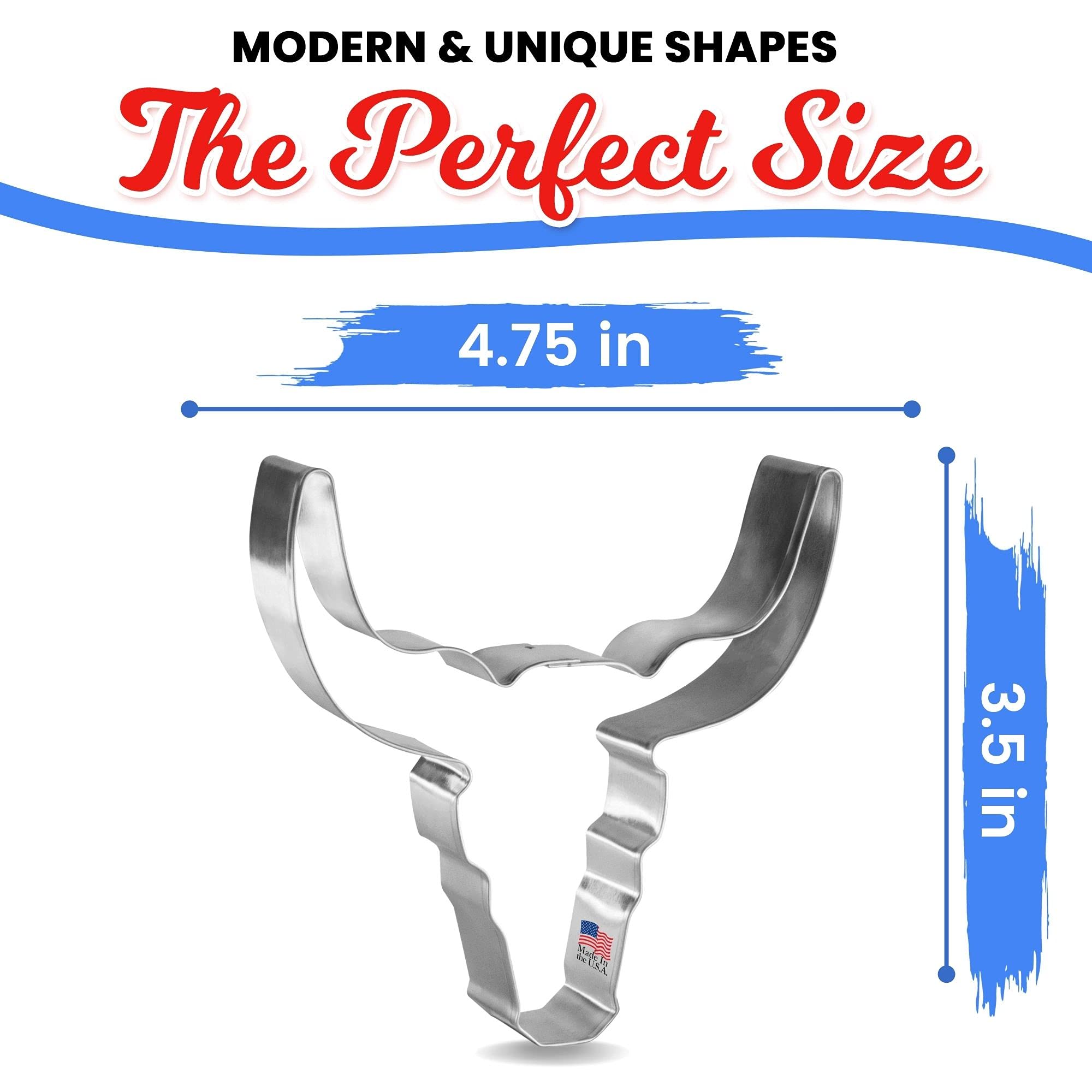 Bull Skull Longhorn Cookie Cutter 4.75 Inch β Made in the USA β Foose Cookie Cutters Tin Plated Steel - Bull Skull Longhorn Cookie Mold