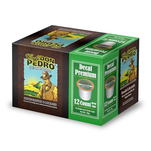 Cafe Don Pedro Decaf Premium Low Acid Coffee Pods - Enjoy Tasty Coffee Without Jitters - Compatible with Keurig K-cup Coffee Maker, 72 count