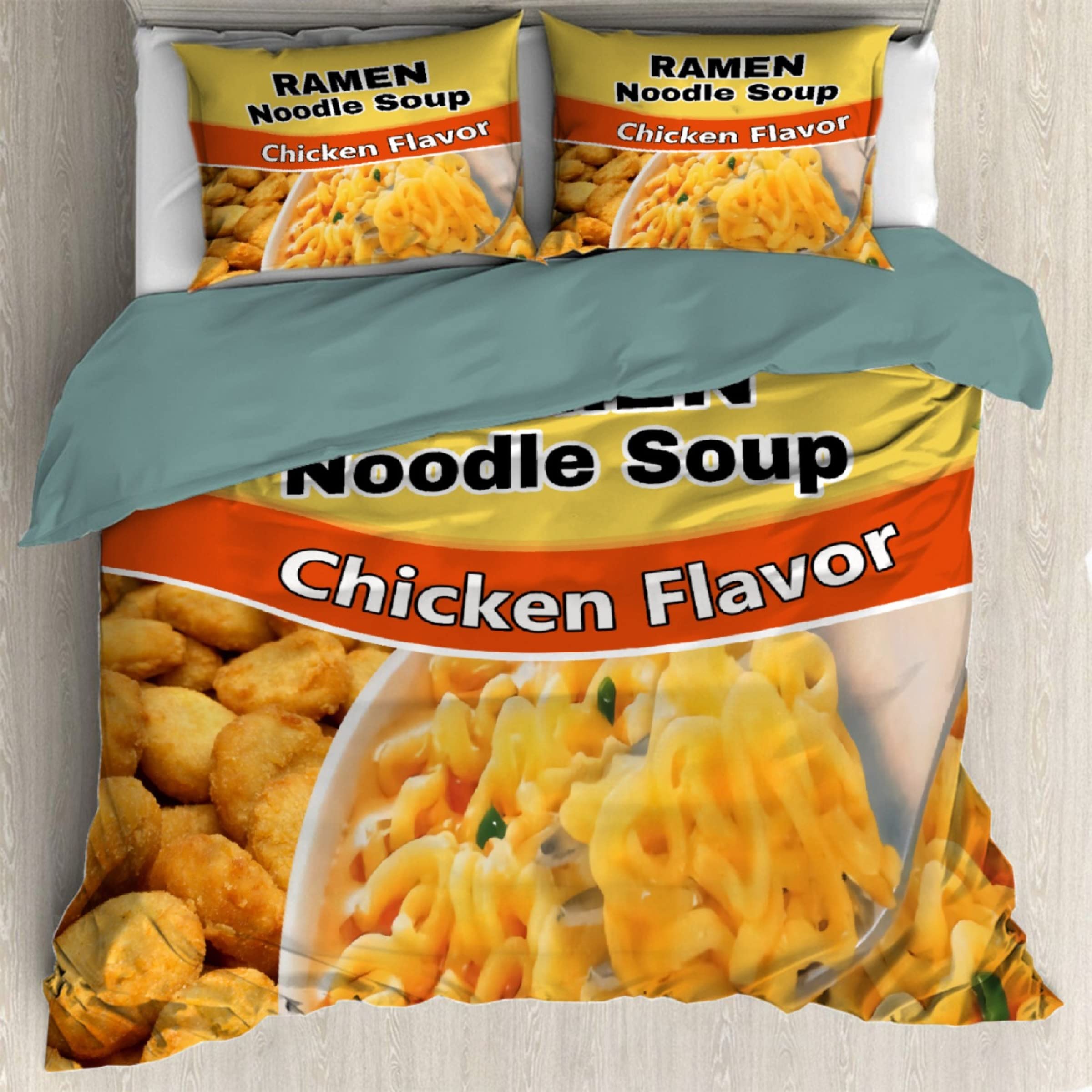 Ramen Noodle Soup Ramen Chicken Flavor Duvet Cover 3 Piece Set (1 Duvet Cover+2 Pillow Shams),Ultra Soft And Breathable Bedding Comforter Cover Set for All Seasons,Queen Size (90"x90",230x230cm)