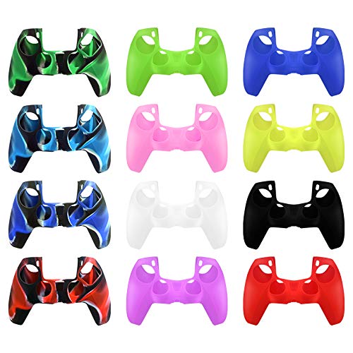 PS5 Controller Skins Anti-Slip Silicone Cover Protector Case Handle Sleeve Dustproof for PS5 Playstation with 8 Thumb Grips (Camouflage Green)