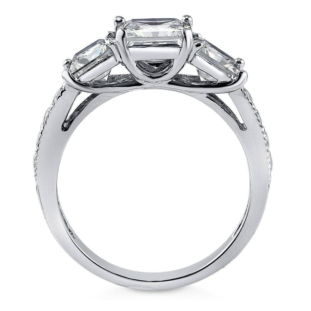 BERRICLE Sterling Silver 3-Stone Wedding Engagement Rings Princess Cut Cubic Zirconia CZ Promise Ring for Women, Rhodium Plated Size 7