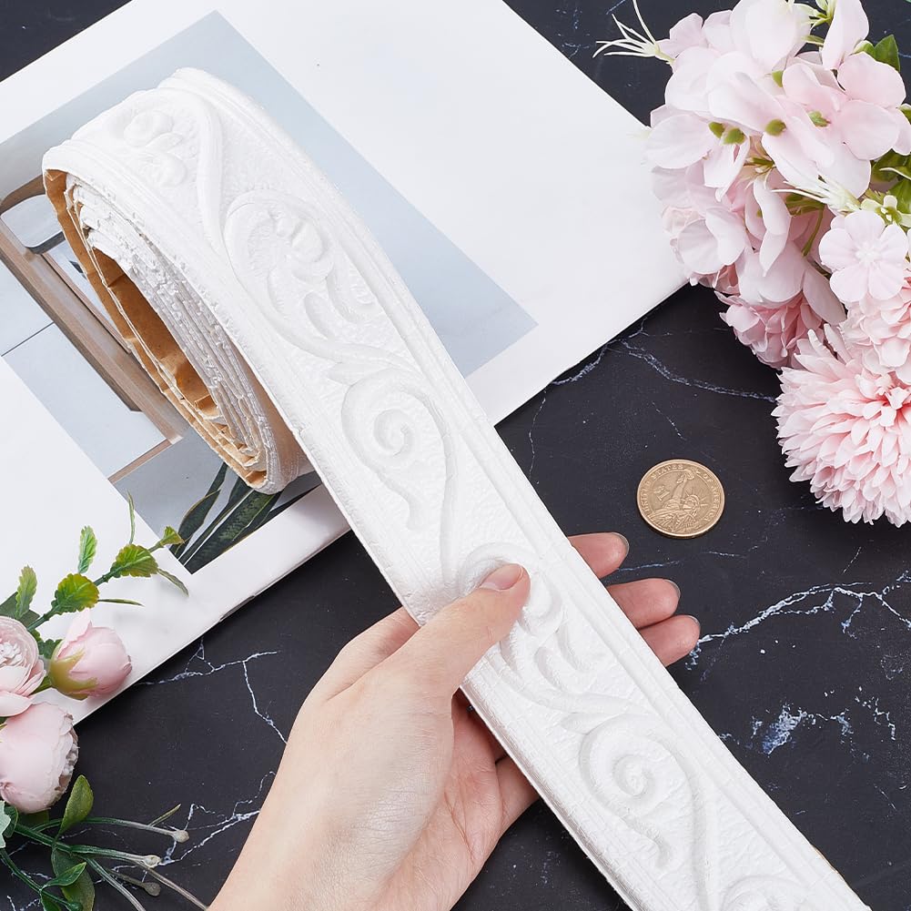CRASPIRE 88 x 2 inch Crown Molding Peel and Stick 3D Flexible Foam Wall Trim White Self Adhesive Wallpaper Border Sticky Decorative Edging Baseboard Lines for Mirror Border Wall Hotel DIY Decor