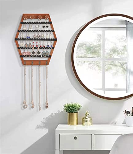 handrong Hexagon Hanging Earring Organizer Wall Earring Holder Wall Jewelry Holder Wall Jewelry Organizer For Earrings Necklaces Bracelets