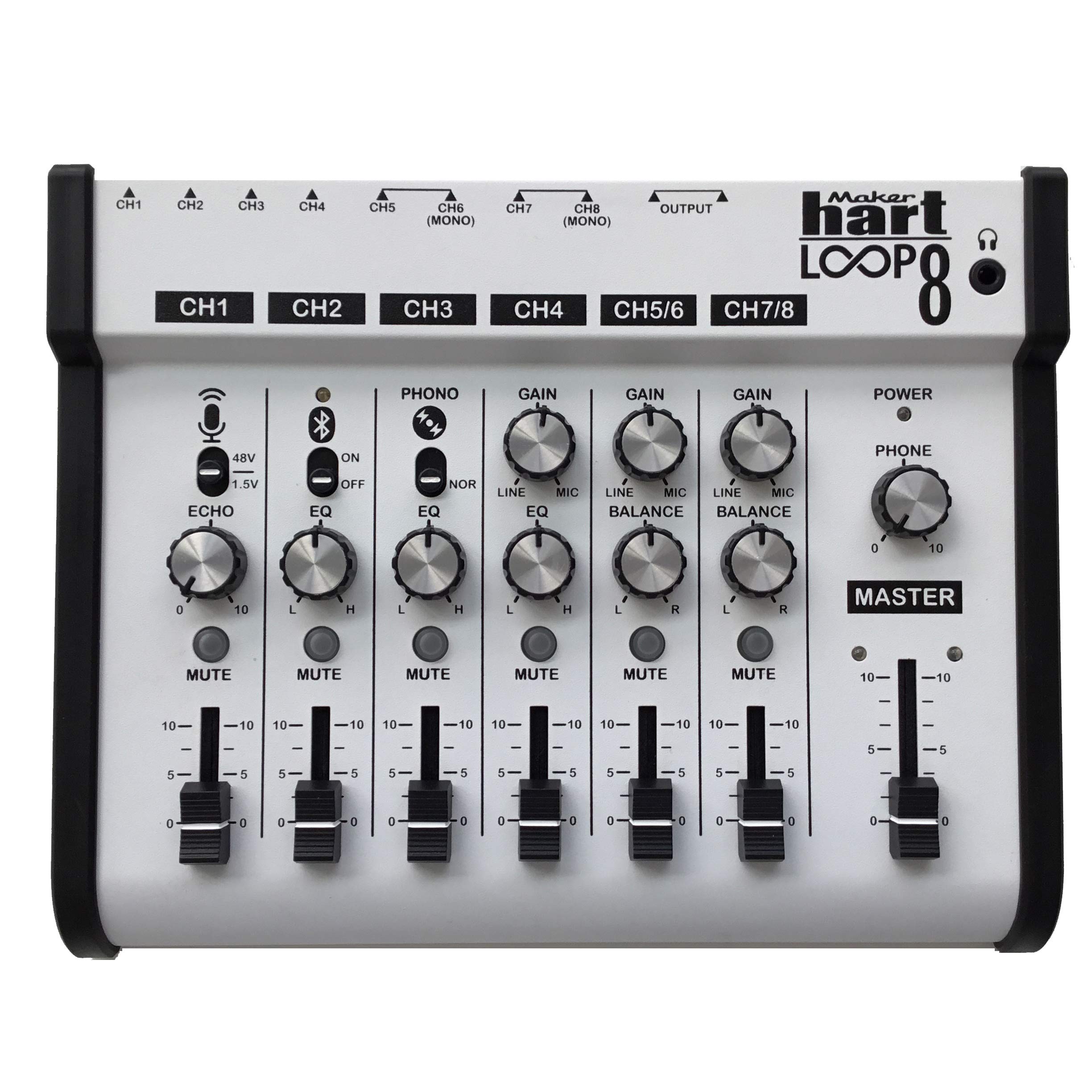 Maker hart Loop Mixer 8 3.5mm/6.3mm JACK/Bluetooth/Phono EQ Pre-amplify/microphone Compatibility/audio mixer