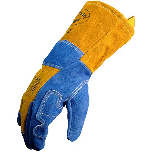 Caiman Premium Split Cowhide MIG/Stick Welding Gloves, Wool Lining, Kontour, Kevlar, Blue/Gold, Large (1512)