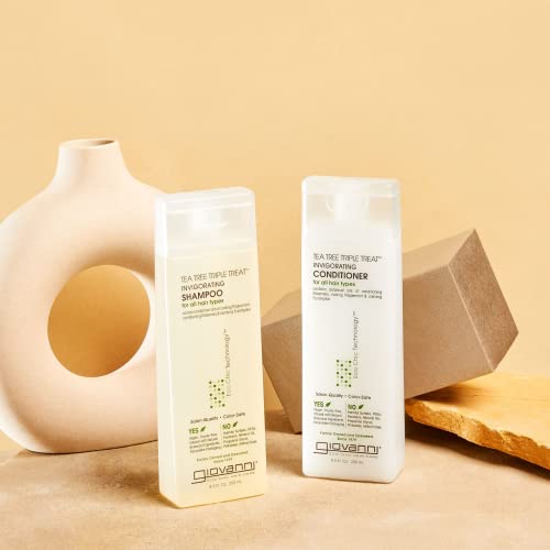 GIOVANNI Tea Tree Triple Treat Invigorating Shampoo & Conditioner Set - Cooling Peppermint, Eucalyptus, Rosemary, Helps Dry, Flaky Scalp, Salon Quality, Vegan, Cruelty Free - 8.5 oz Each