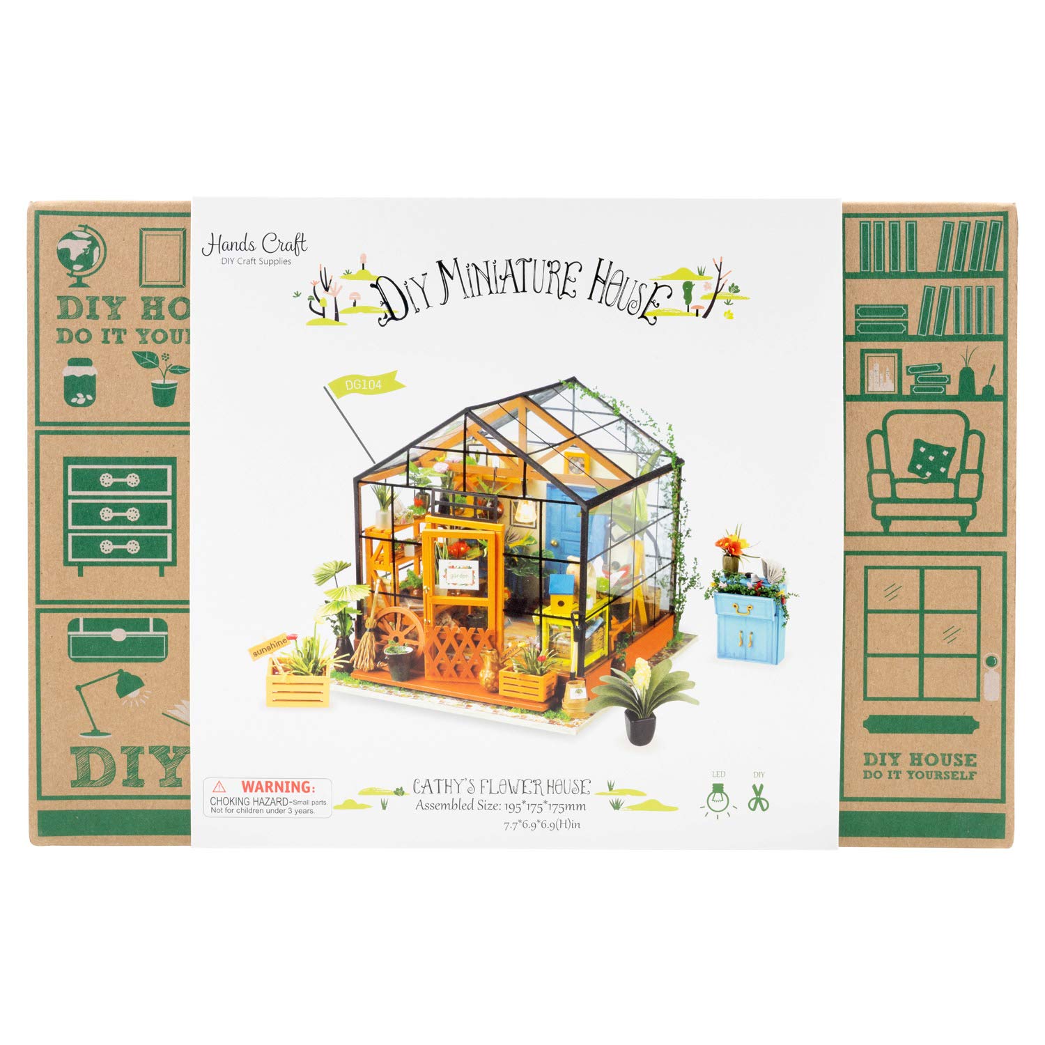 Hands Craft DIY Miniature Dollhouse Kit - Cathy's Flower House 3D Model Tiny House Building with LED Lights Wood Prefabricated Pieces Puzzle 1:24 Scale Crafts for Adults and Teens DG104