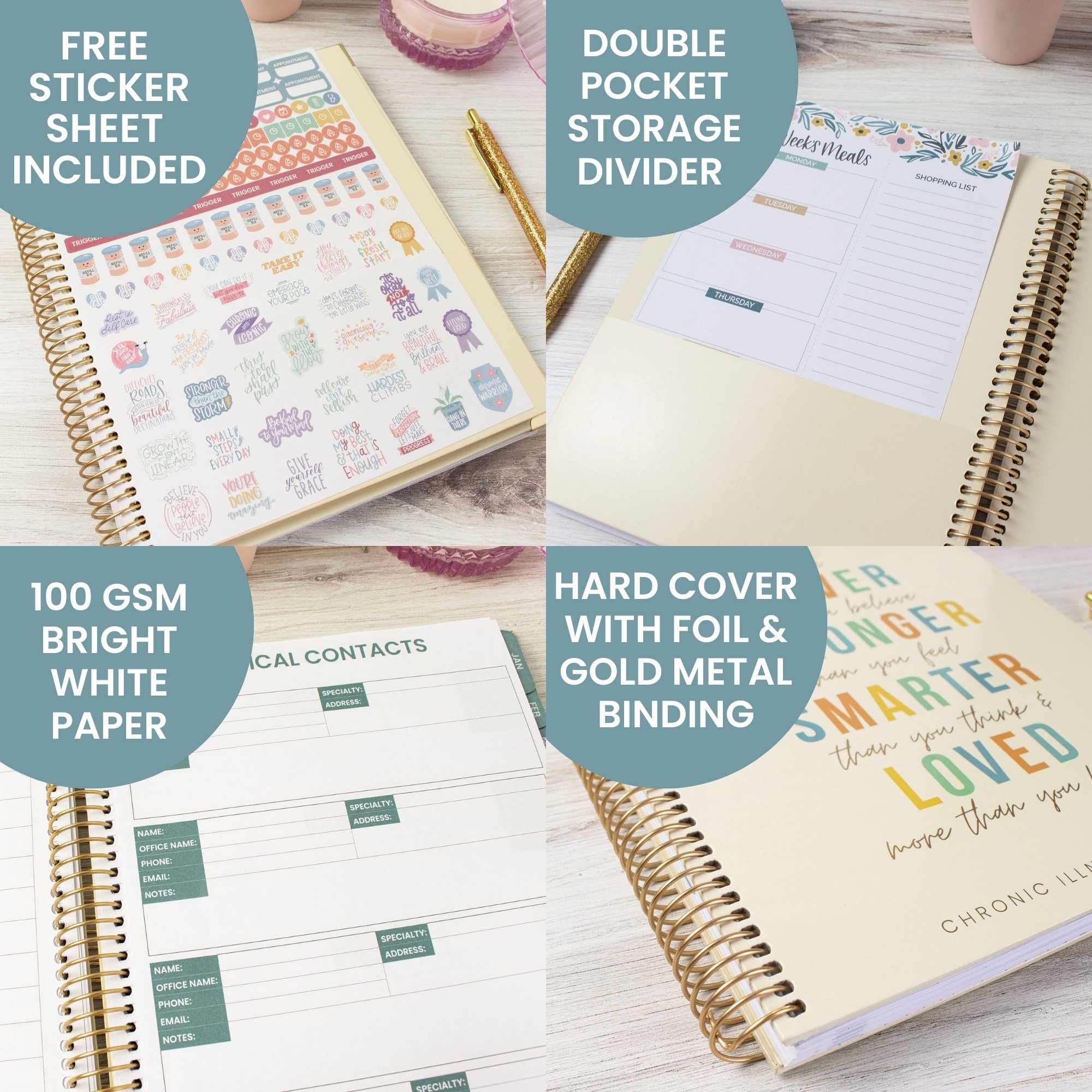 bloom daily planners Undated Chronic Illness Planner & Medical Journal - 12 Month Pain & Symptom Tracker, Mood & Medication Log, Appointment Organizer (7β x 9β)- You Are Stronger Than You Think