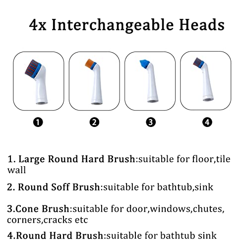Electric Cleaning Brush with 4 in 1 Multiple Brush Heads, Indoor Household Cordless Motorized Brush for Bathroom Toilet Kitchen Tile Crevice