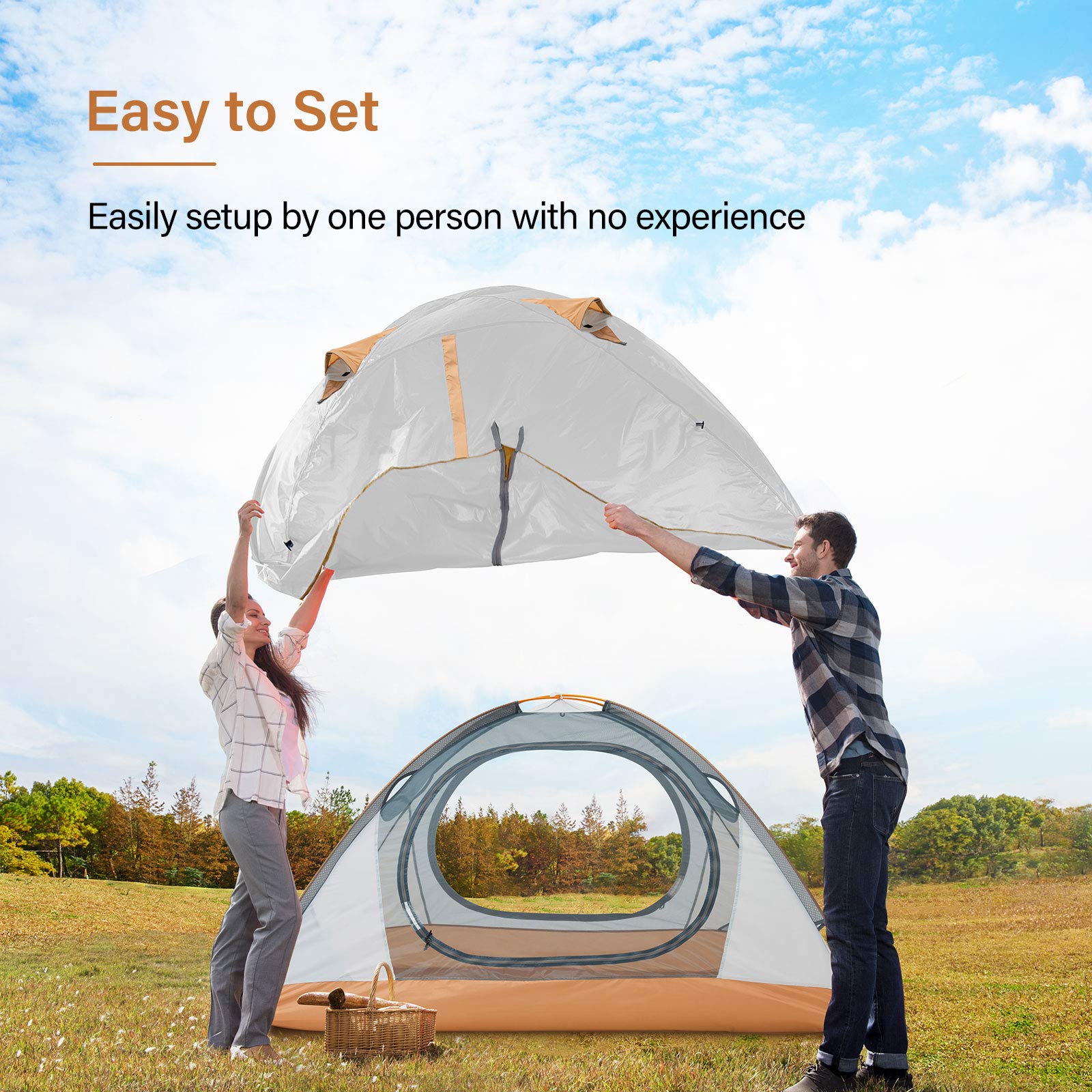BISINNA 2 Person Camping Tent Lightweight Backpacking Tent Waterproof Windproof Two Doors Easy Setup Double Layer Outdoor Tents for Family Camping Hunting Hiking Mountaineering Travel