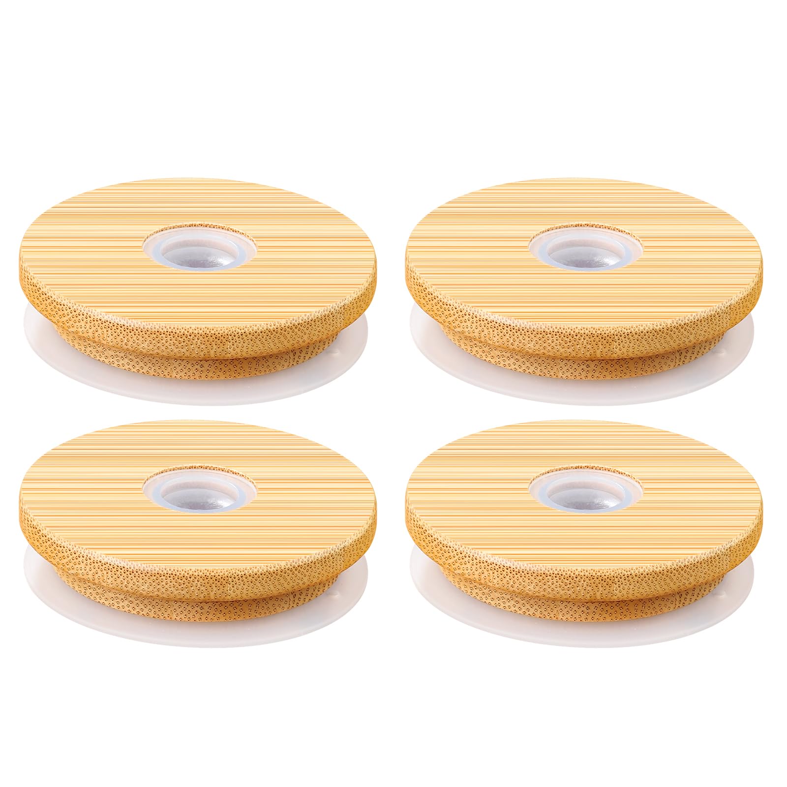 Febflo Bamboo Lids for Glass Cups with Straw Hole, 2.75inch/70mm Wooden Lids for 16OZ Beer Can Cups, Replacement for Regular Mouth 20 24 OZ Cups, 4 Pack