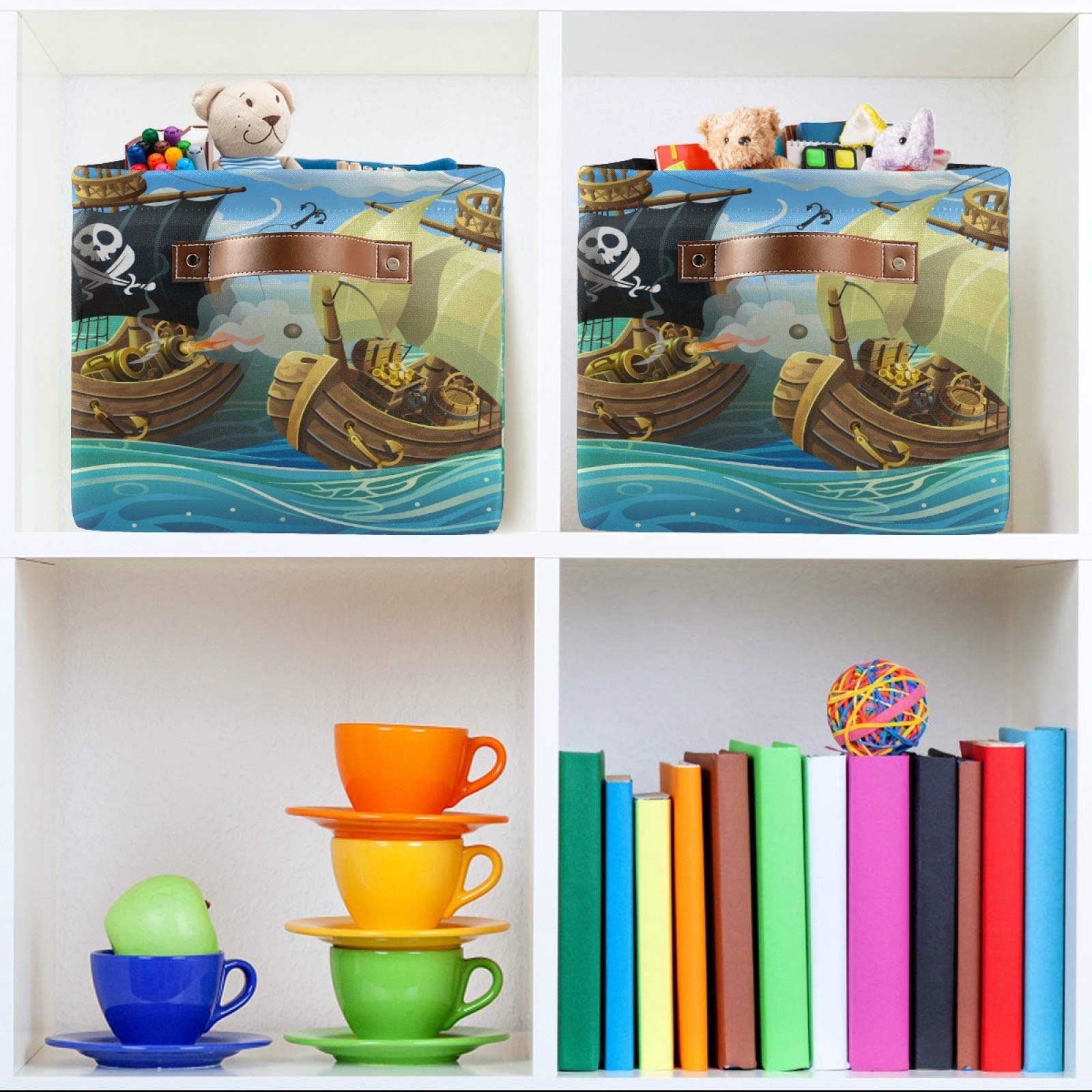 HANZHY Pirate Ship Large Fabric Storage Bins Foldable Cube Storage Bag Storage Basket with Handle for Closet Shelves Clothes Toys one size x 1