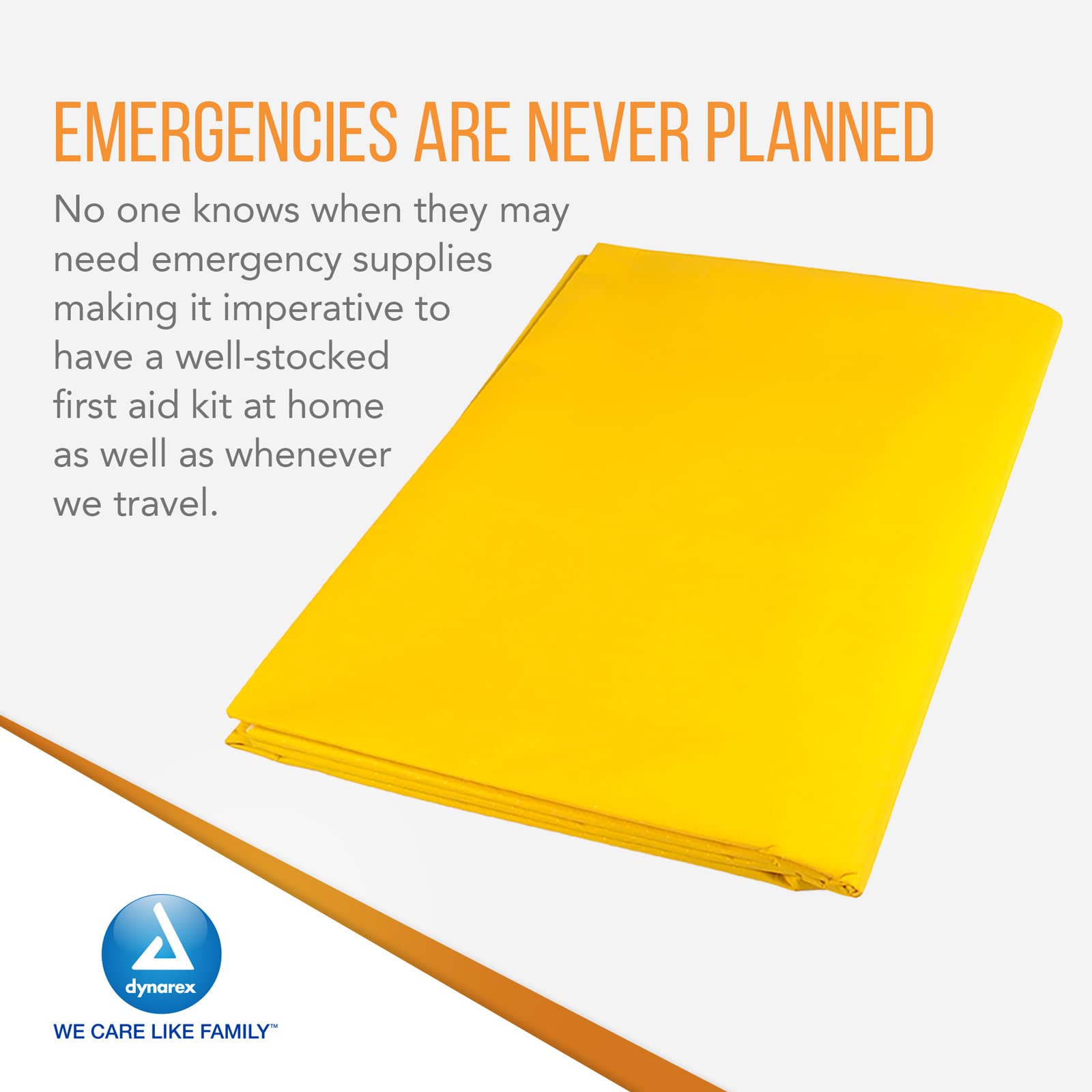 Dynarex 3519 Emergency Highway Blanket, Economy, Disposable and Water Repellent, Provides Full Coverage, Highly Visible for Safety, Yellow, 54" x 80", Pack of 50